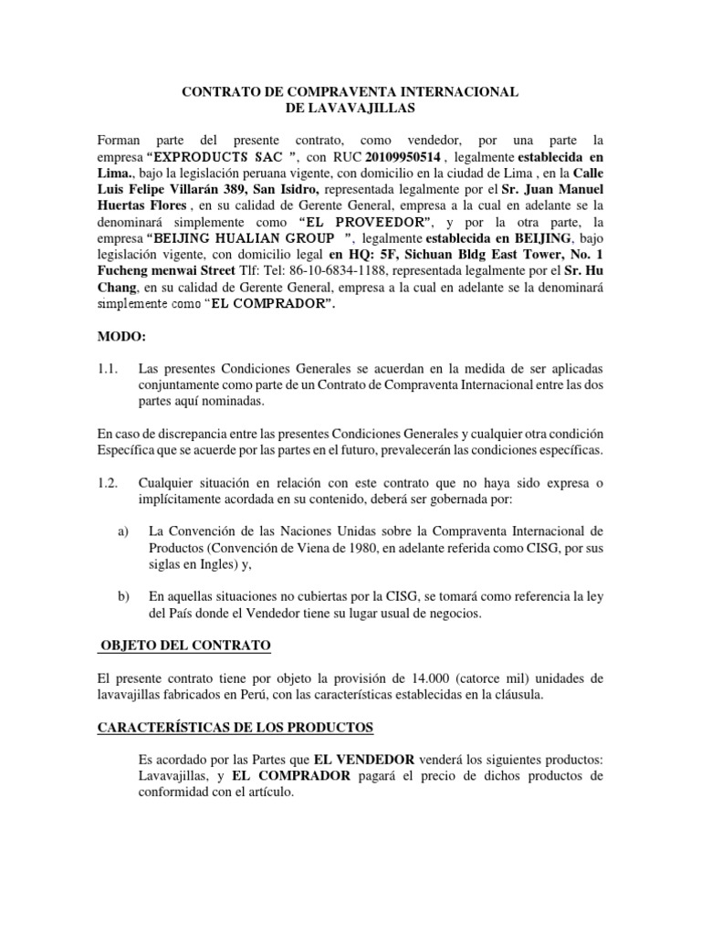 Contrato de Compraventa Internacional | Precios | Derecho empresarial ...