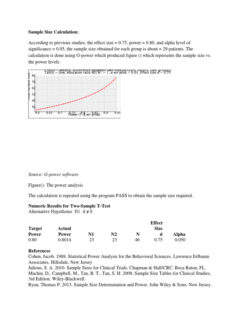 Sample Size Calculation:: Source: G-Power Software | PDF