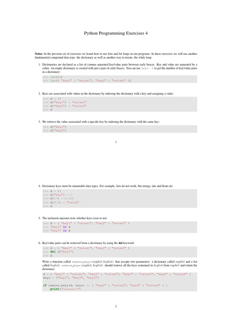 Python Dictionaries Exercises Pdf Control Flow Password