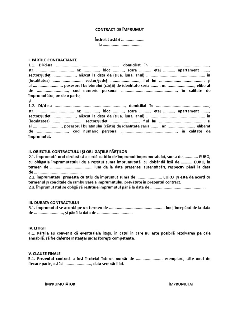 Contract de Imprumut Intre Persoane Fizice | PDF