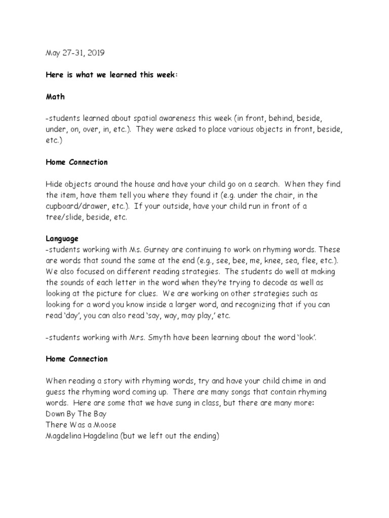 Weekly Learning Highlights: Math & Language | PDF | Cognition ...