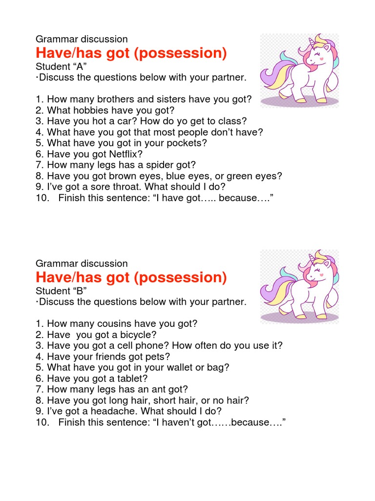 Have/has Got (Possession) | PDF