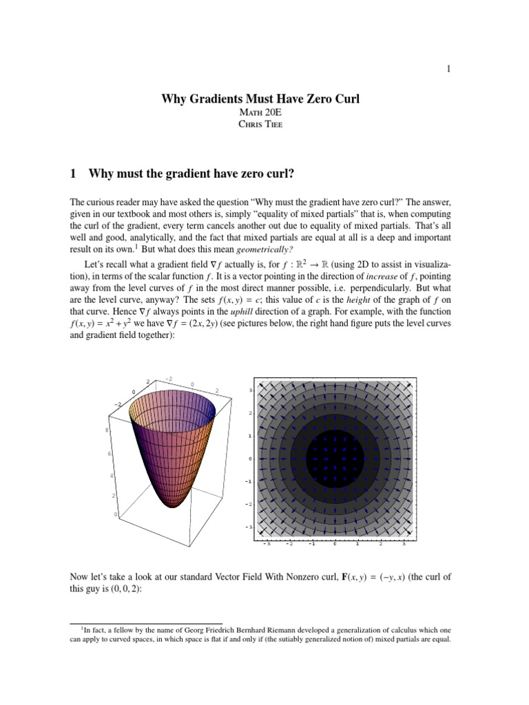 Why Gradients Must Have Zero Curl: M 20E C T | PDF | Gradient ...