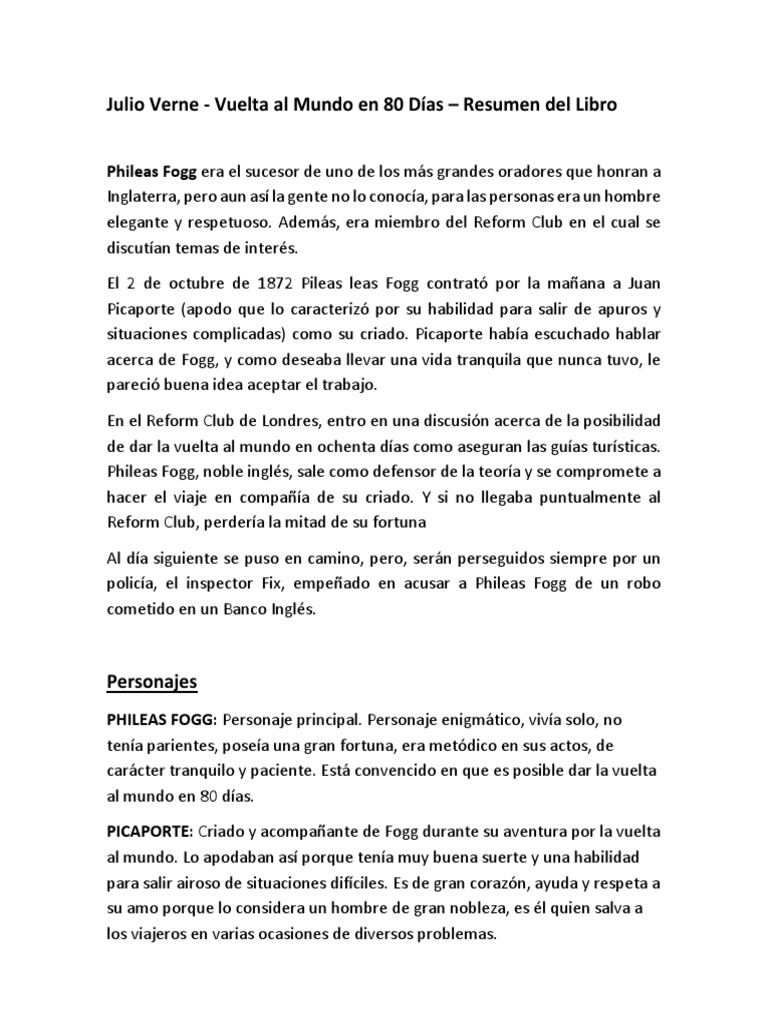 Resumen La Vuelta A L Mundo en 80 Días - Julio Verne | PDF | Julio ...