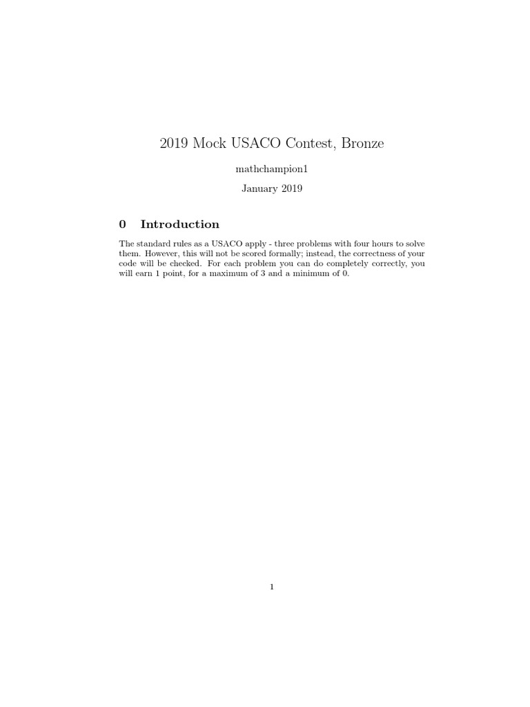 2019 Mock USACO Contest Bronze | PDF | Letter Case | Applied Mathematics