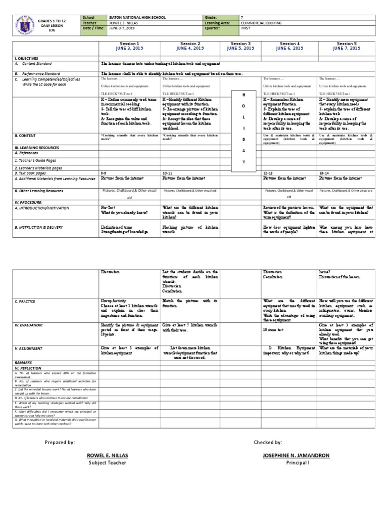 DLL in TLE 7 | PDF | Kitchen | Kitchen Utensil