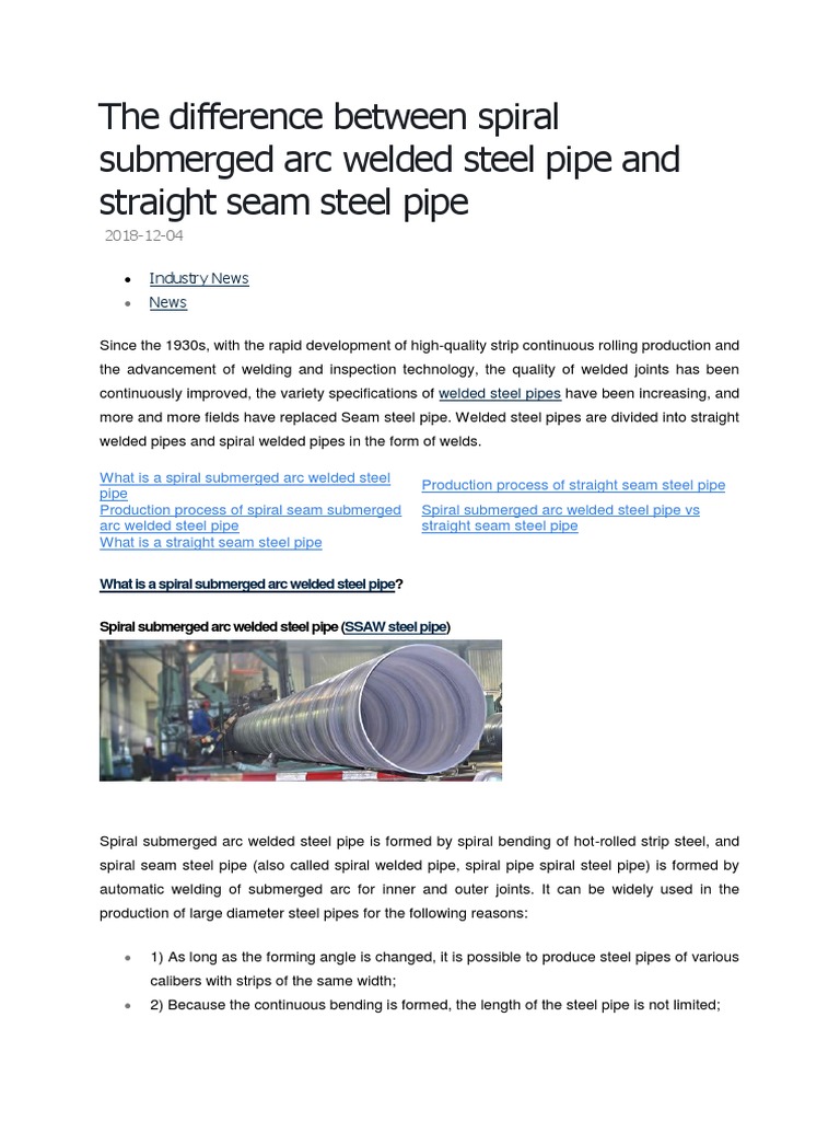 Spiral vs. Straight Seam Welded Pipes | PDF | Pipe (Fluid Conveyance ...