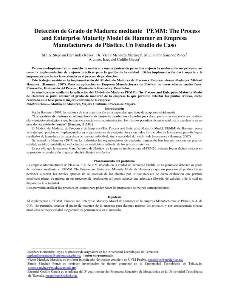 Detección de Grado de Madurez Mediante PEEM The Process and Enterprise ...