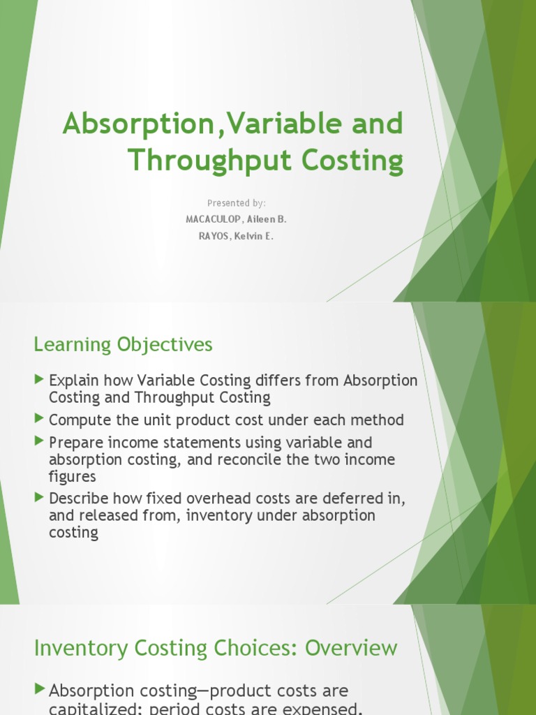 Absorption Variable and Throughput Costing Macaculop Rayos | PDF | Cost Of Goods Sold ...