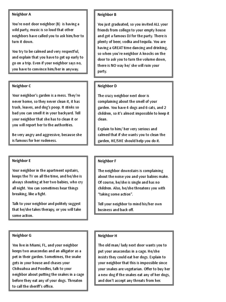 Neighbors Role Play | PDF