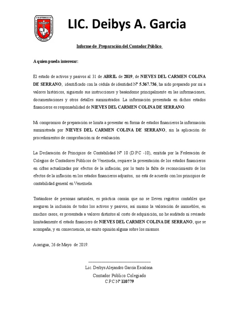 Modelo Informe Balance Personal Carmen Serrano | PDF