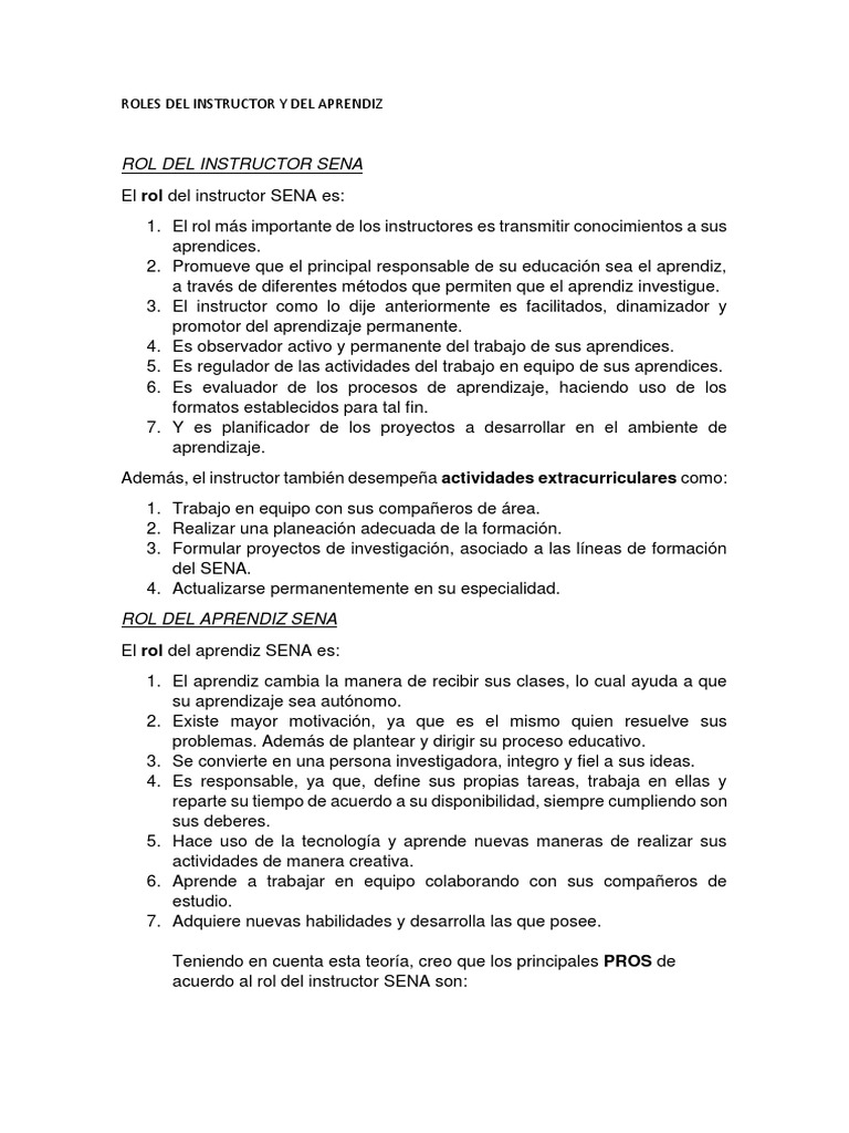 Roles Del Instructor y Del Aprendiz | Aprendizaje | Cambio