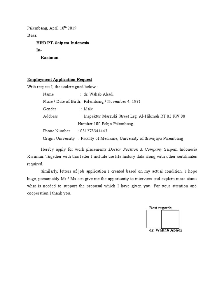 Dear. HRD PT. Saipem Indonesia In-Karimun | PDF