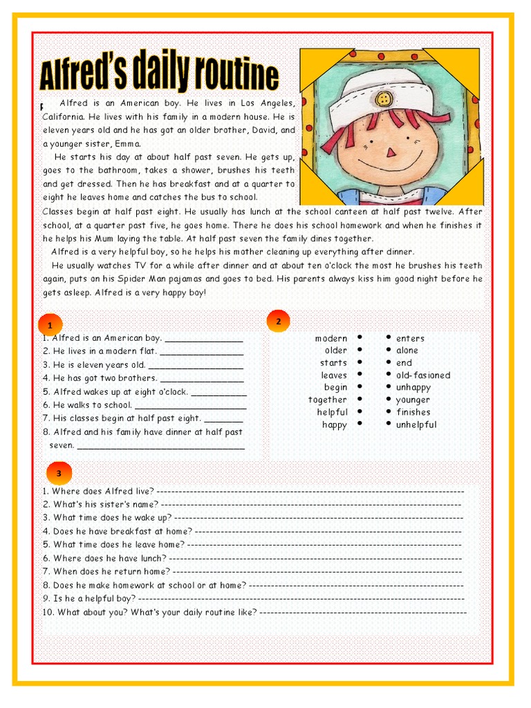 Alfred's Daily Routine Reading Comprehension | PDF