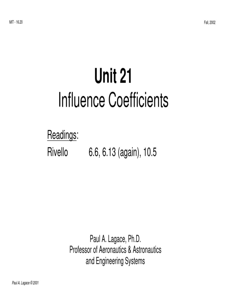 Influence Coefficients: Unit 21 | PDF | Stiffness | Torque