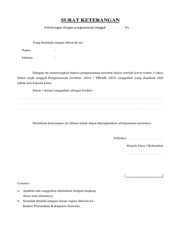 Surat Keterangan Sanggahan Resmi | PDF