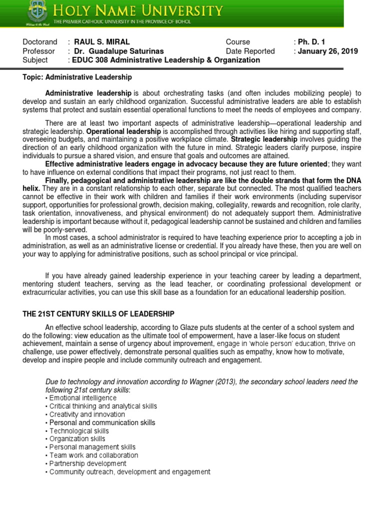 Adminstrative Leadership Report Outline | Download Free PDF ...
