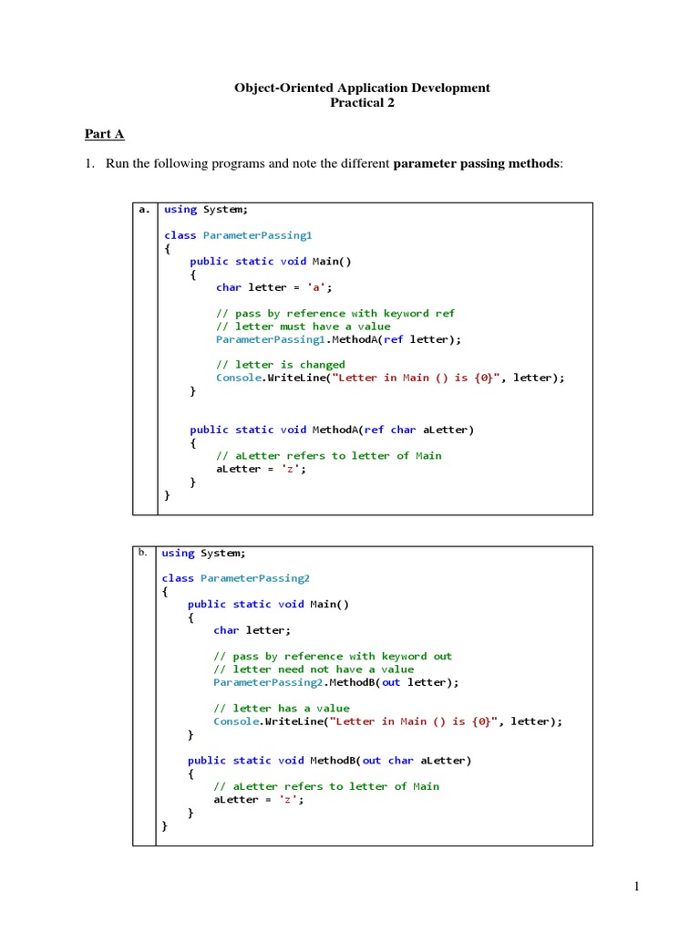 Run The Following Programs and Note The Different Parameter Passing Methods | Download Free PDF ...