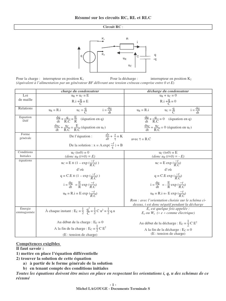 Résumé des Circuits RC, RL et RLC | PDF | Tension électrique | Mécanique