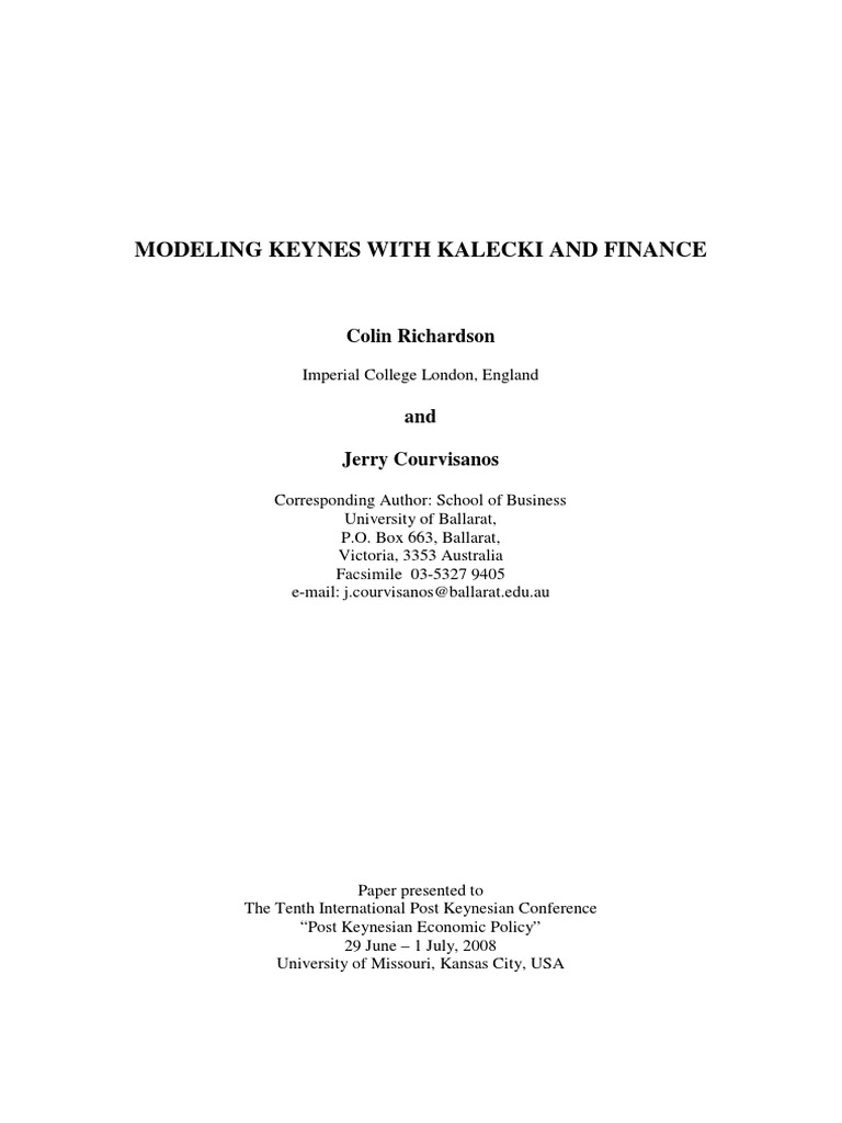 Keynes-Kalecki-Finance Model Analysis | PDF | Economics | Keynesian ...