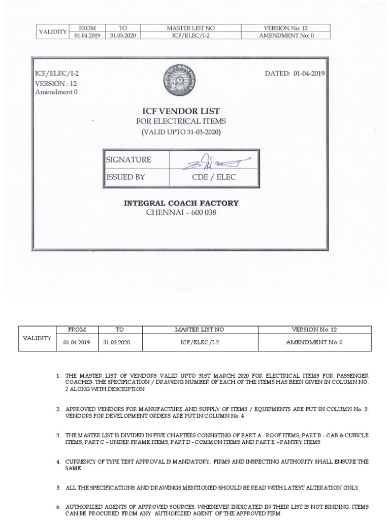 Vendor List Version 12 (Electrical) W.E.F 01-04-2019 | Download Free ...