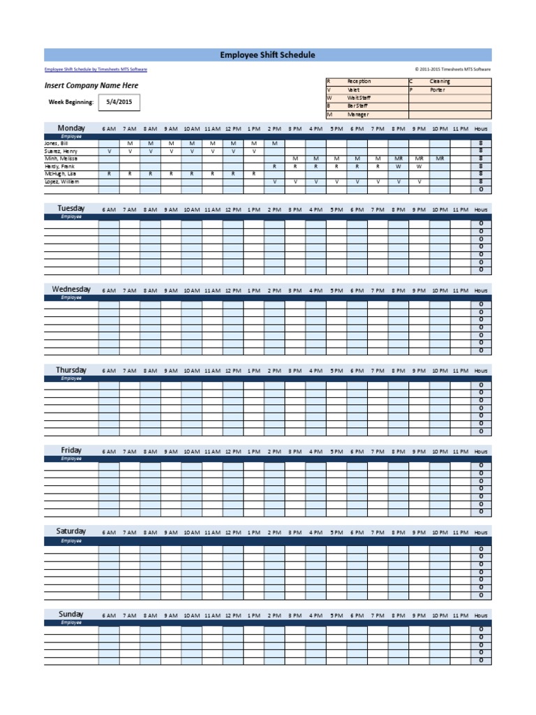 Employee Shift Schedule: Monday | PDF | Leisure | Sports
