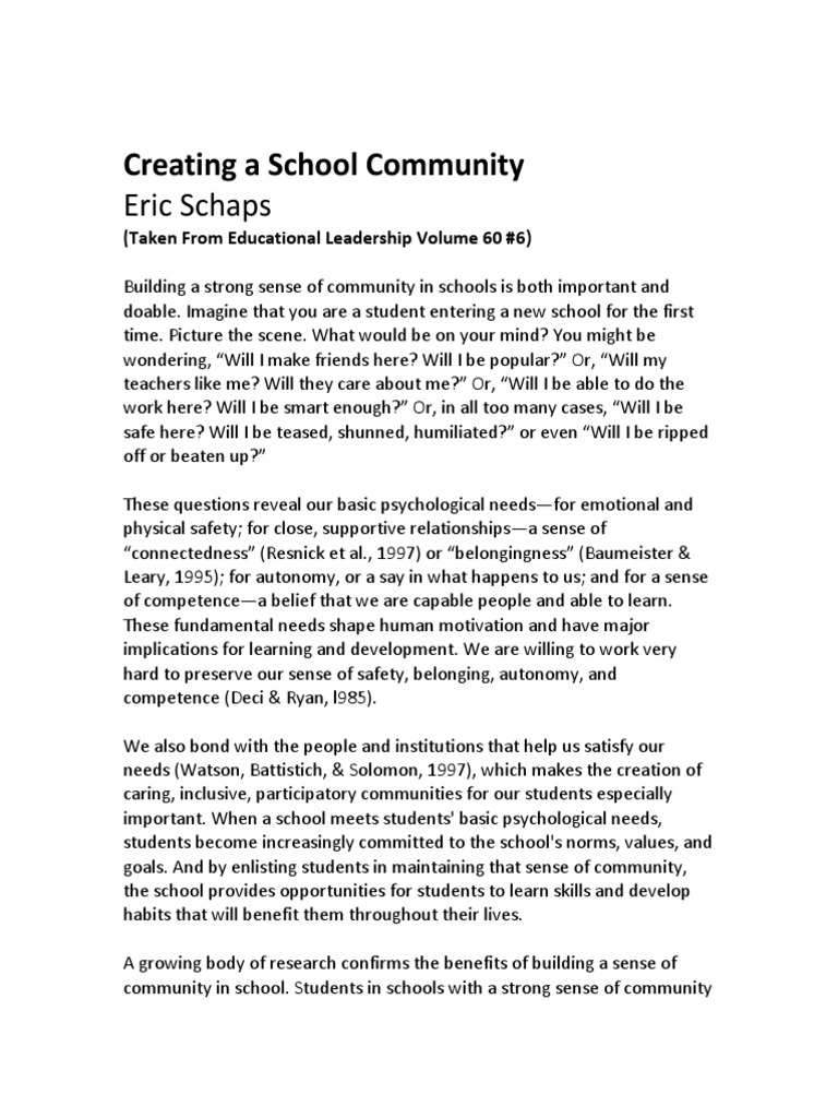 Creating A School Community | PDF | Child Development | Relationships