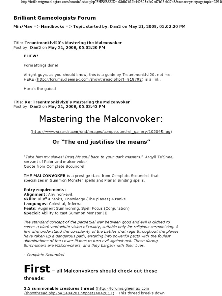 Mastering The Malconvoker | PDF | Dungeons & Dragons | Gary Gygax Games