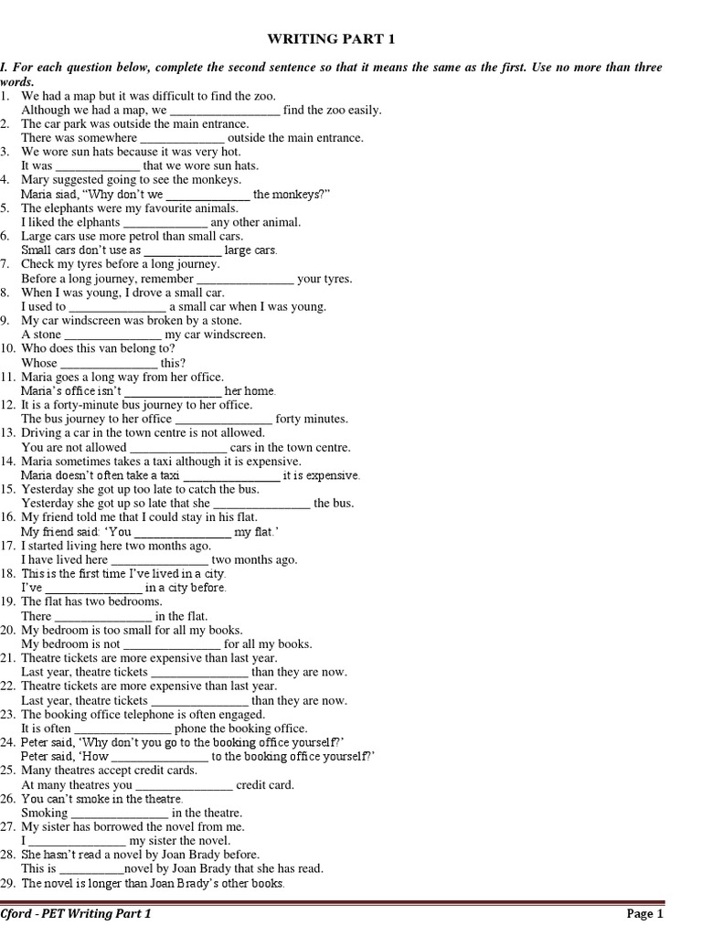 Writing Part 1 - PET 1 - 6 - Key | PDF | Camping | Leisure