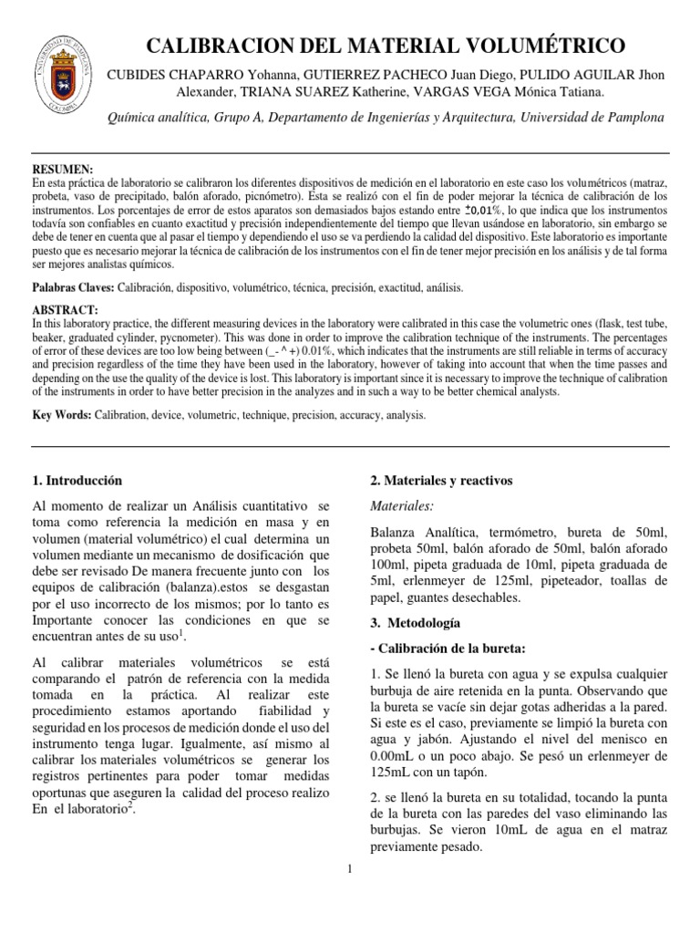Calibracion Del Material Volumetrico | PDF | Calibración | Densidad