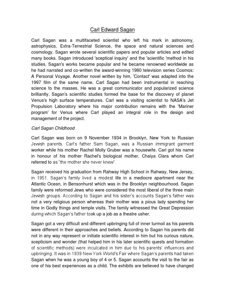 Carl Sagan | PDF | Nasa | Extraterrestrial Life