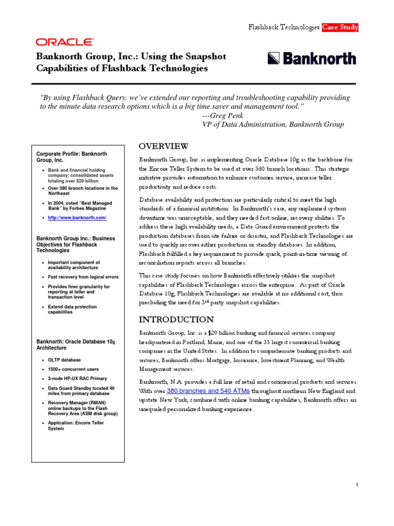 Bank North Flashback Case Study | PDF | Oracle Database | Database Transaction