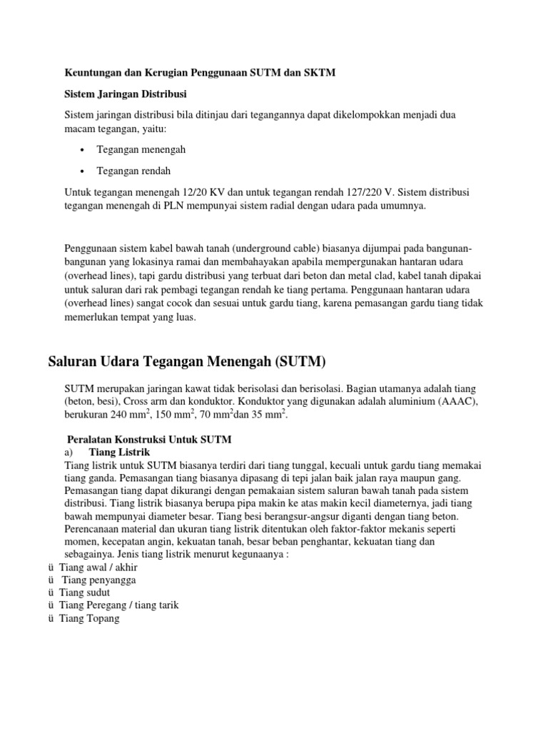 Keuntungan Kerugian Penggunaan SUTM Dan SKTM | PDF | Teknologi & Rekayasa