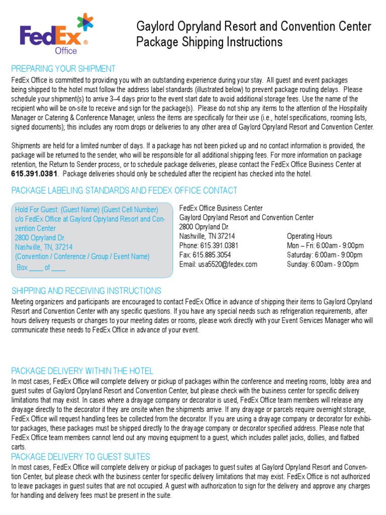 Gaylord Opryland Resort and Convention Center Package Shipping ...