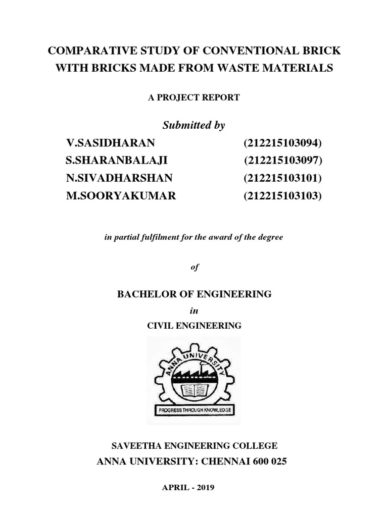 Final Year Project - Comparative Study of Brick Made by Using Various ...