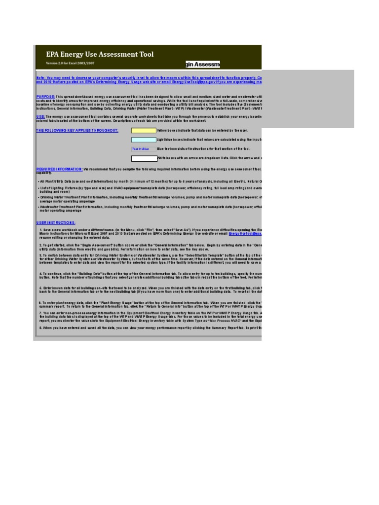 Energy Use Assessment Tool For Excel 2003 | PDF | Lighting | Kilowatt Hour