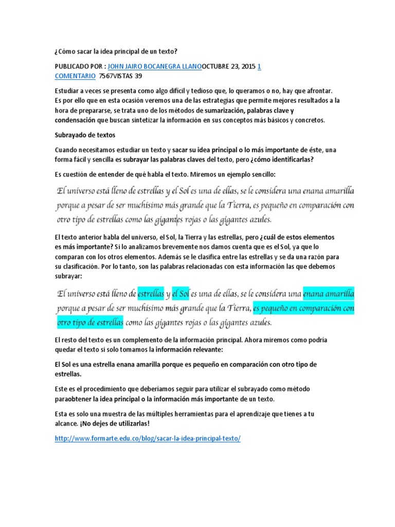 Cómo identificar la idea principal en textos | PDF | Crecimiento ...