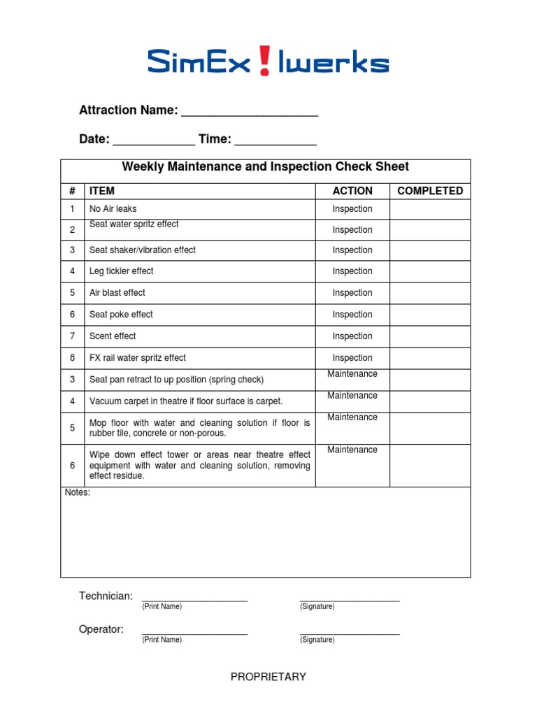 EKR - APP A Weekly Inspection Sheet | PDF