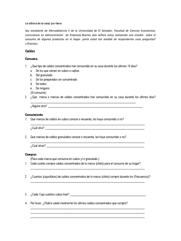 Cuestionario Sobre Amas de Casa | PDF