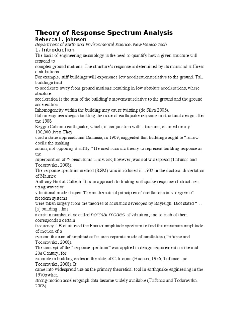 Theory of Response Spectrum Analysis | PDF | Normal Mode | Spectral Density