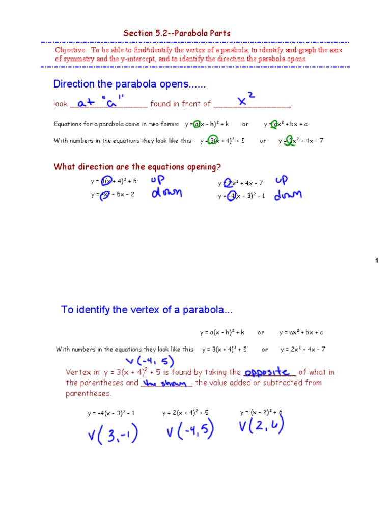 Direction The Parabola Opens..... | PDF | Quadratic Equation | Algebra