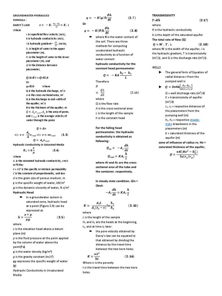 V Is Superficial Flow Velocity (M/S) ,: Groundwater Hydraulics | PDF ...