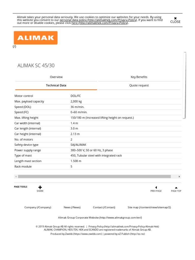 ALIMAK SC 45 - 30 - Construction Hoists - Products - Alimak Rack and Pinion Construction and ...