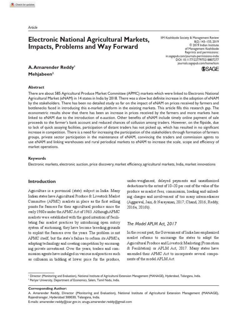 Electronic National Agricultural Markets, Impacts, Problems and Way ...
