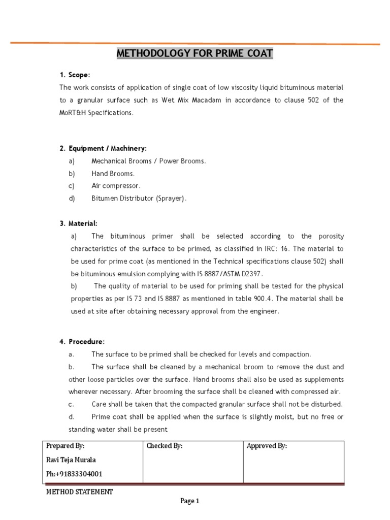 Methodolody For Prime Coat and Tack Coat | PDF | Asphalt | Materials