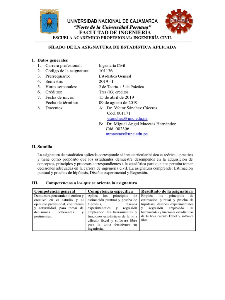 Syllabus Estadística Aplicada UNC | PDF | Análisis de variación ...