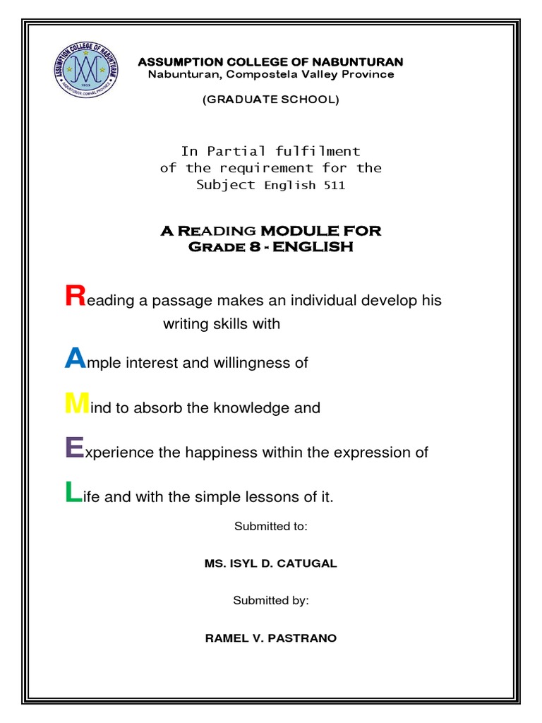 Ading: Are Module For Grade 8 - English | PDF | Reading Comprehension ...