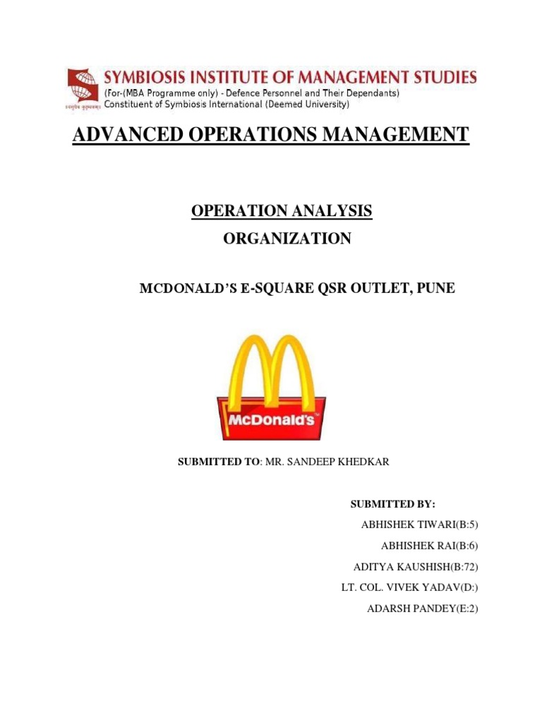 Advanced Operations Management: Operation Analysis Organization | PDF ...