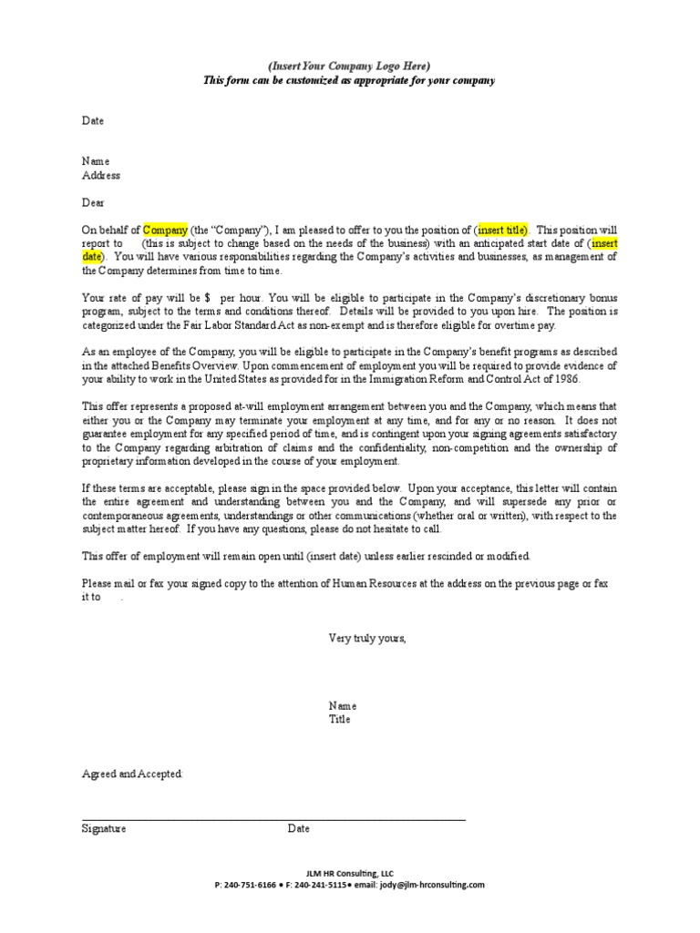 Sample Offer Letter Salaried 1 | PDF | Human Resources | Employment