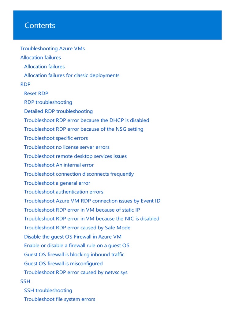 Azure VM Issues Troubleshooting Guide | PDF | Remote Desktop Services | Virtual Machine